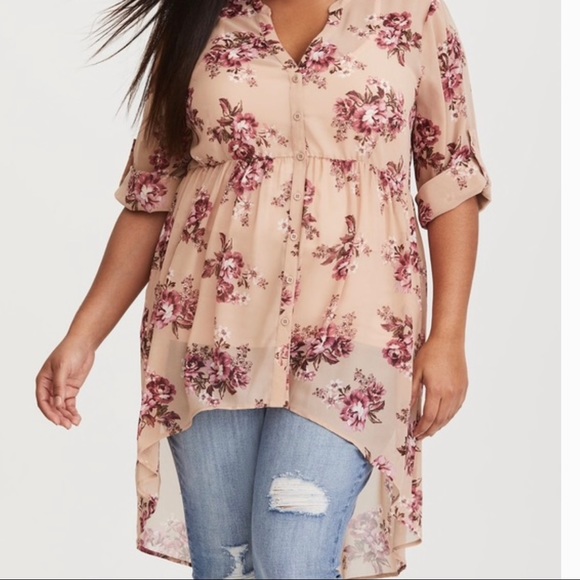 torrid | Tops | Torrid Lexie Blush Floral Chiffon Babydoll High Low ...